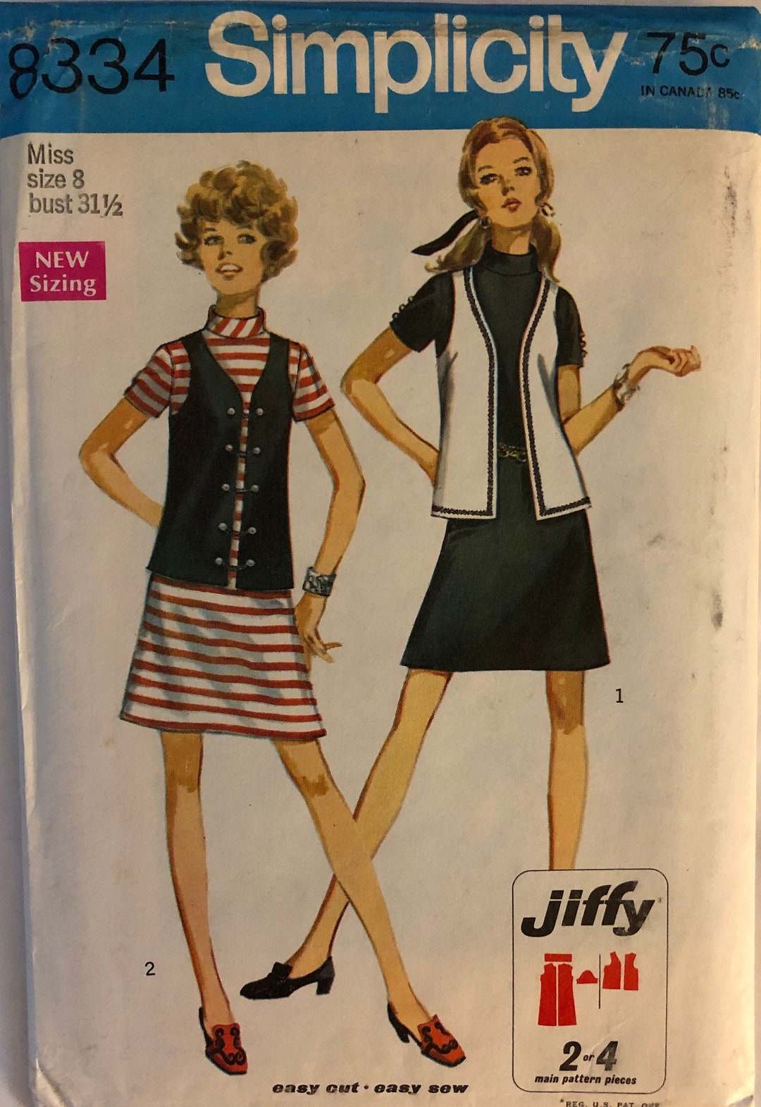 VTG 8334 Simplicity (1969). Jiffy. Easy Cut, Easy Sew. Misses' Dress ...