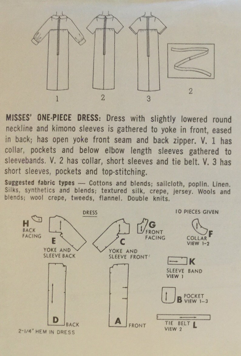 VTG 6307 Simplicity 1965. Misses' One Piece Dress. Size - Etsy