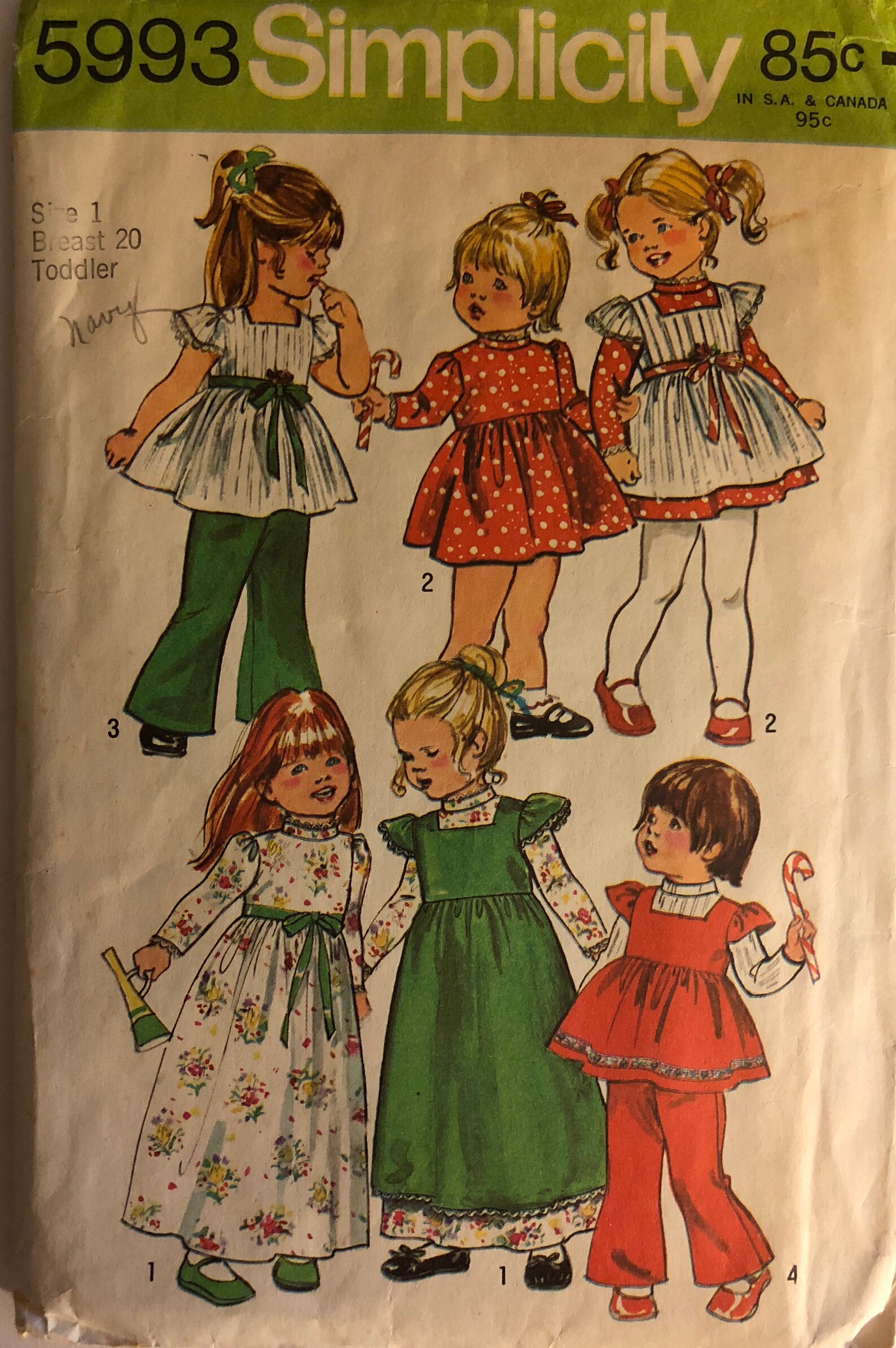 VTG 5993 Simplicity (1973). Toddler's Dress, Smock & Bell-bottom Pants ...