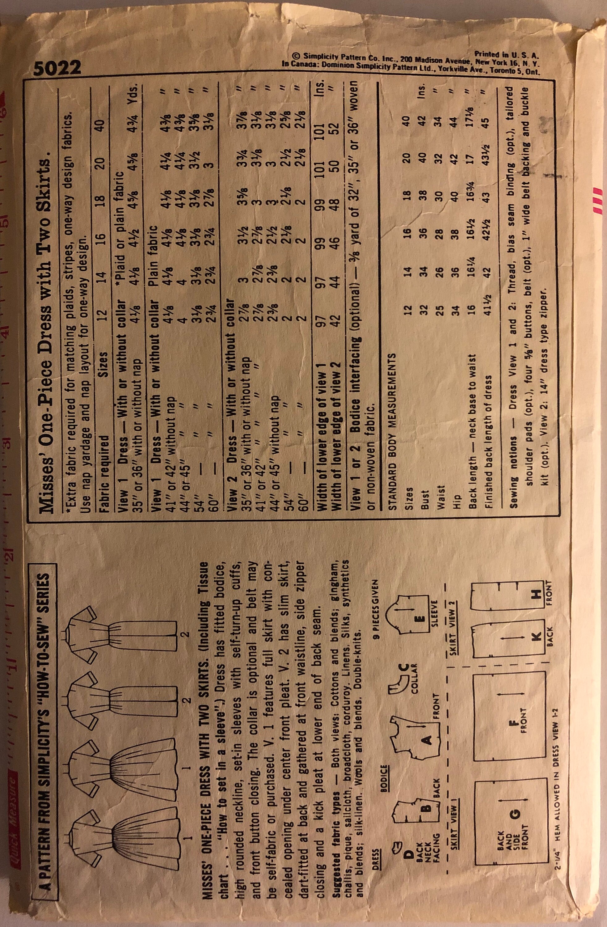 VTG 5022 Simplicity early 1960's. A How-to-sew Pattern. - Etsy