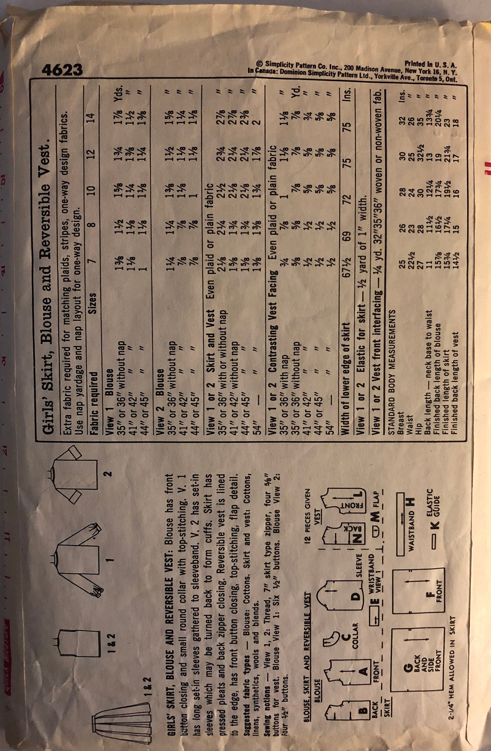 Rare VTG 4623 Simplicity 1962. Girl's Skirt Blouse & | Etsy