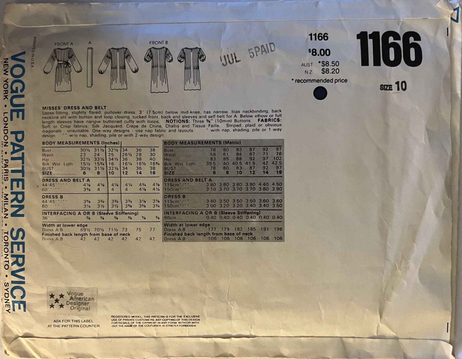 Rare VTG 1166 Vogue (1983). American Designer, Albert Nipon. Misses ...