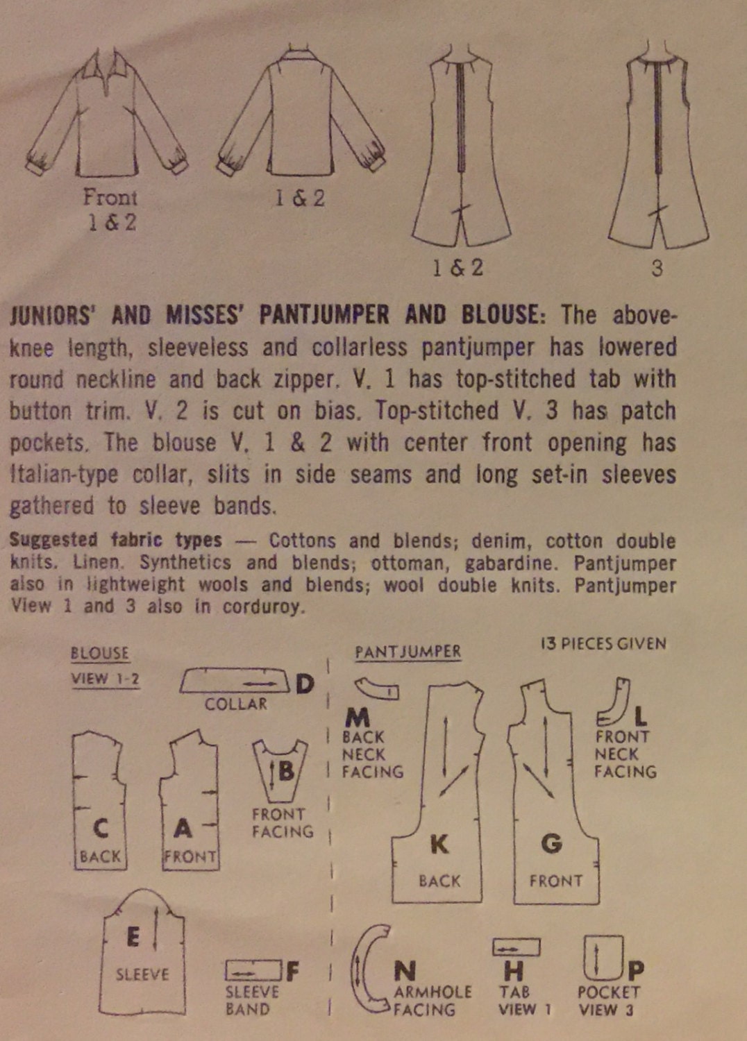 VTG 7174 Simplicity (1967). Misses' Pantsuit, Jumper & Blouse. Size 10 ...