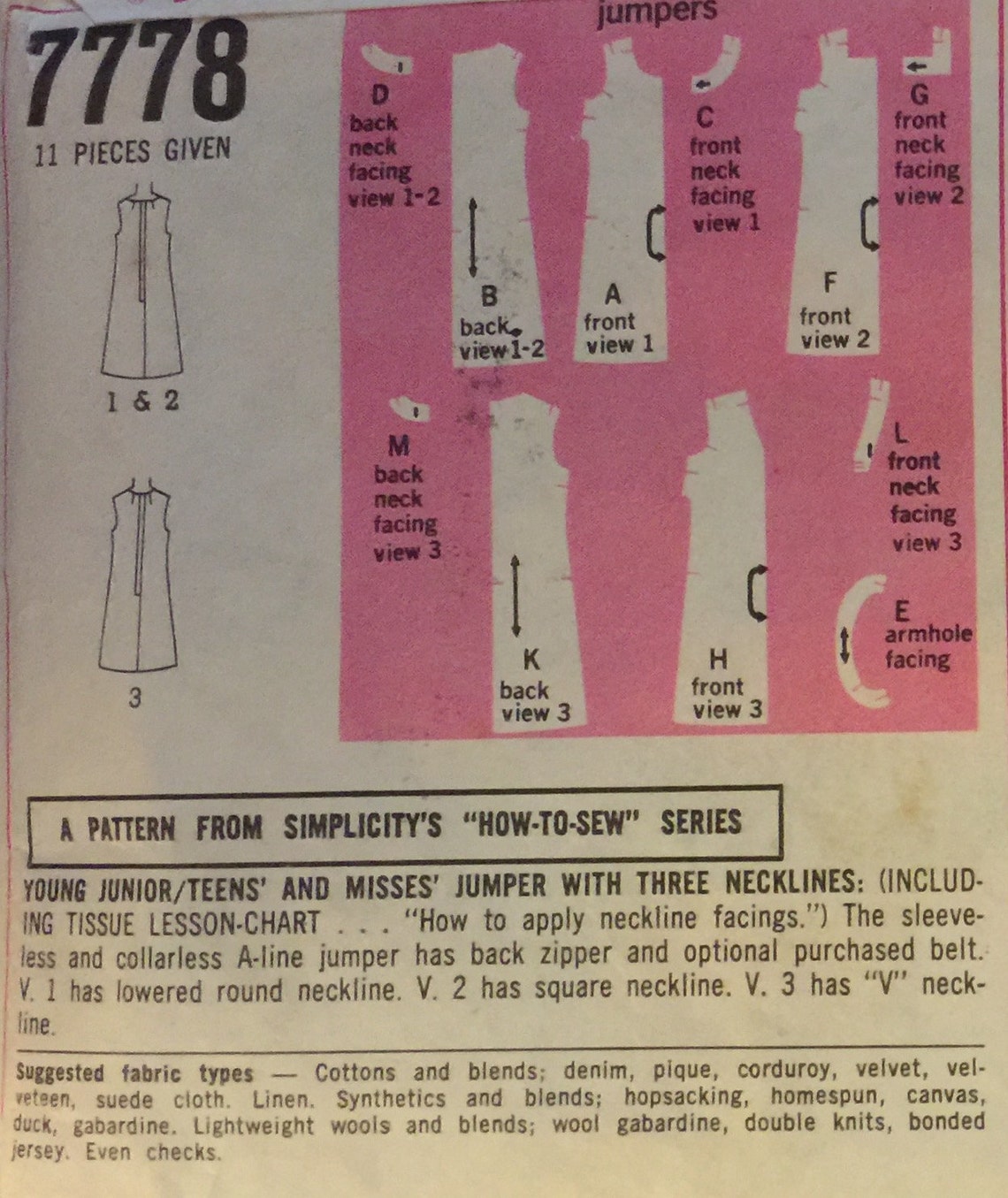 VTG 7778 Simplicity 1968. A How to Sew Pattern. Jumper W/3 | Etsy
