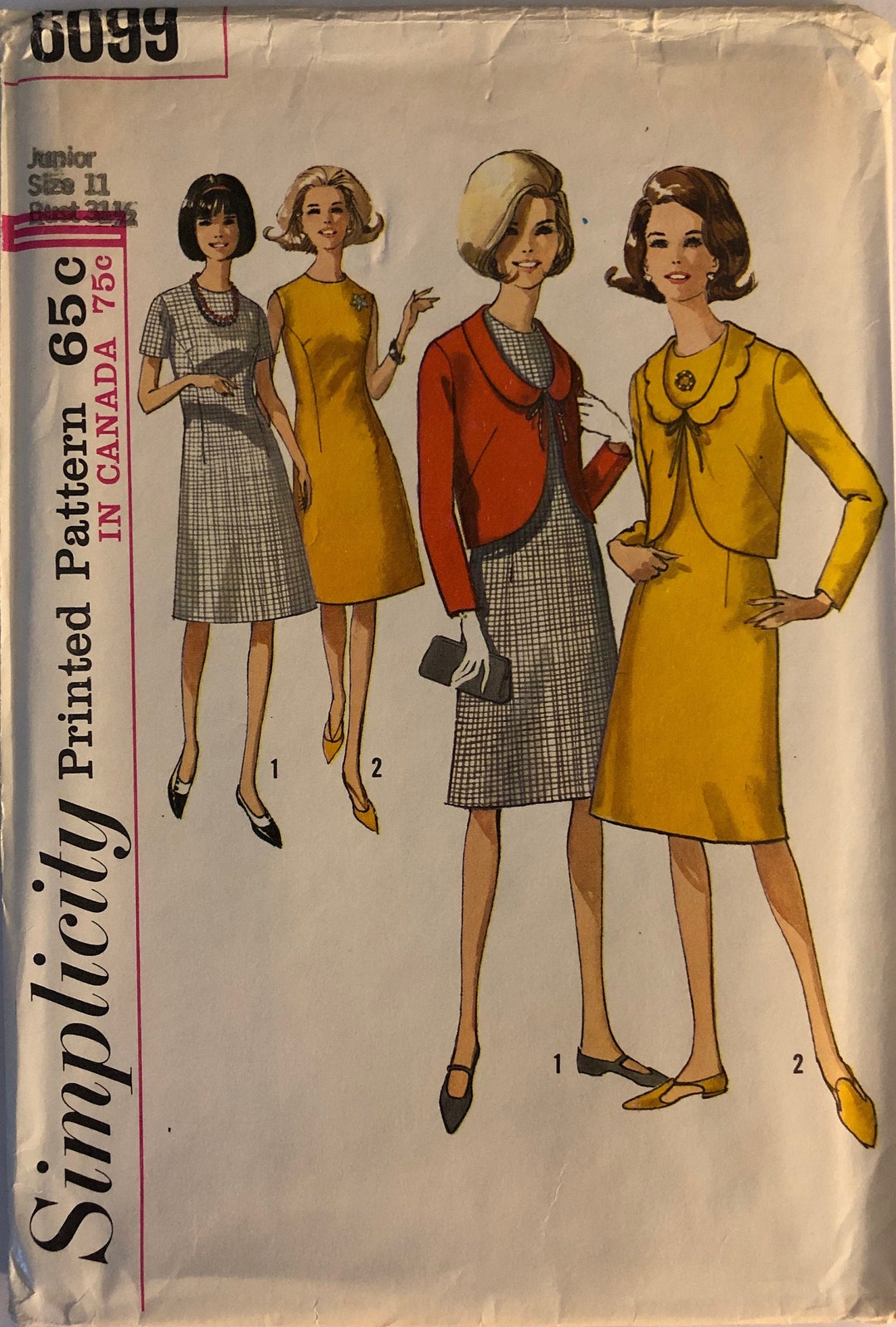 VTG 6099 Simplicity (1965). Juniors' One-piece Dress & Jacket. Size 11 ...