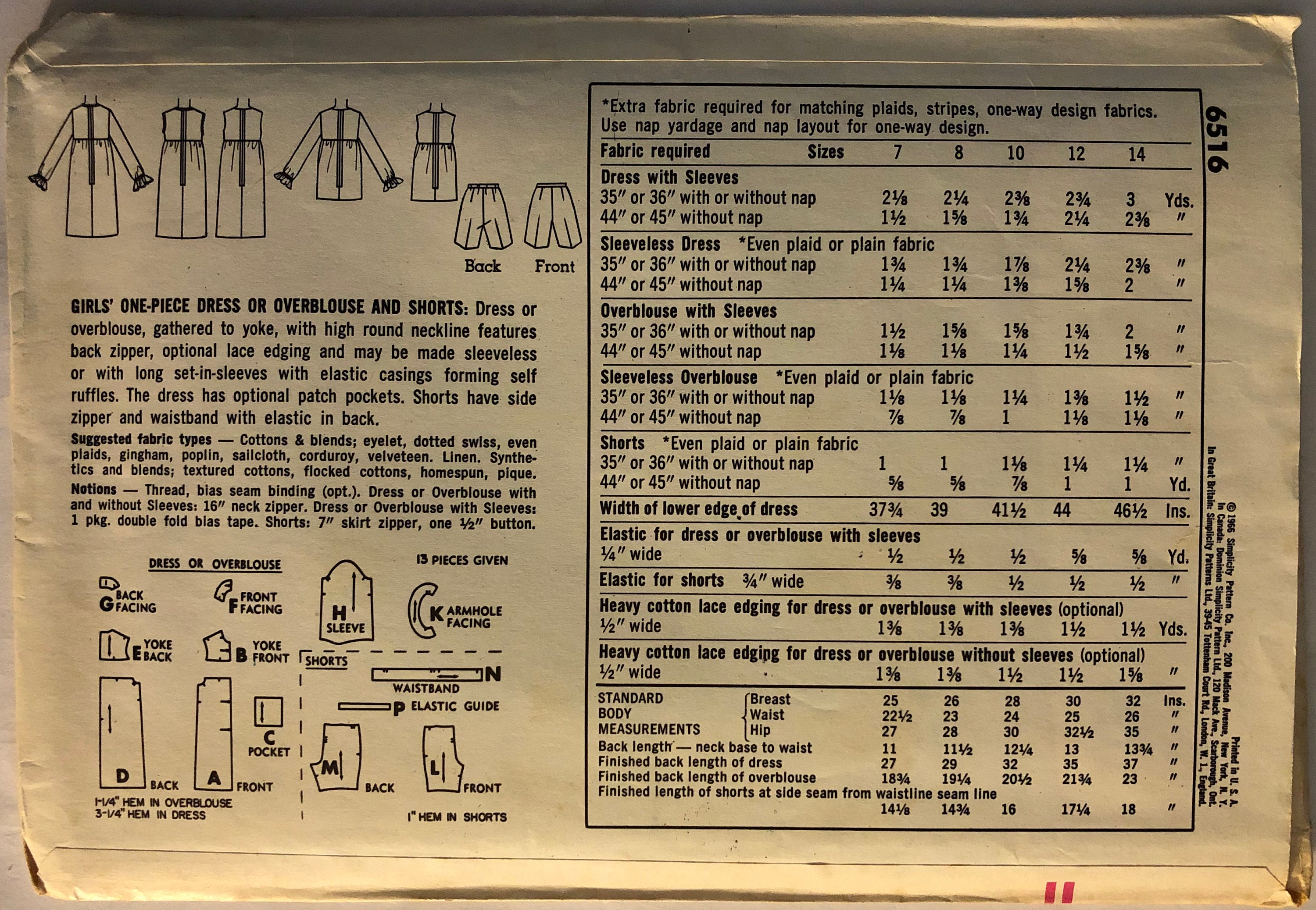 VTG 6516 Simplicity 1966. Girls' One-piece Dress | Etsy