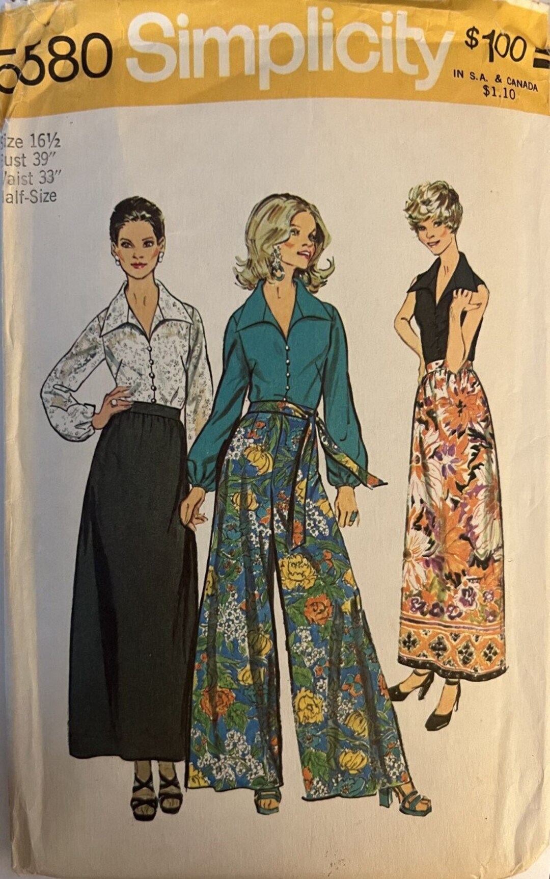 VTG 5580 Simplicity (1973). Blouse, Wide Leg Pants, Skirt in Half-sizes ...