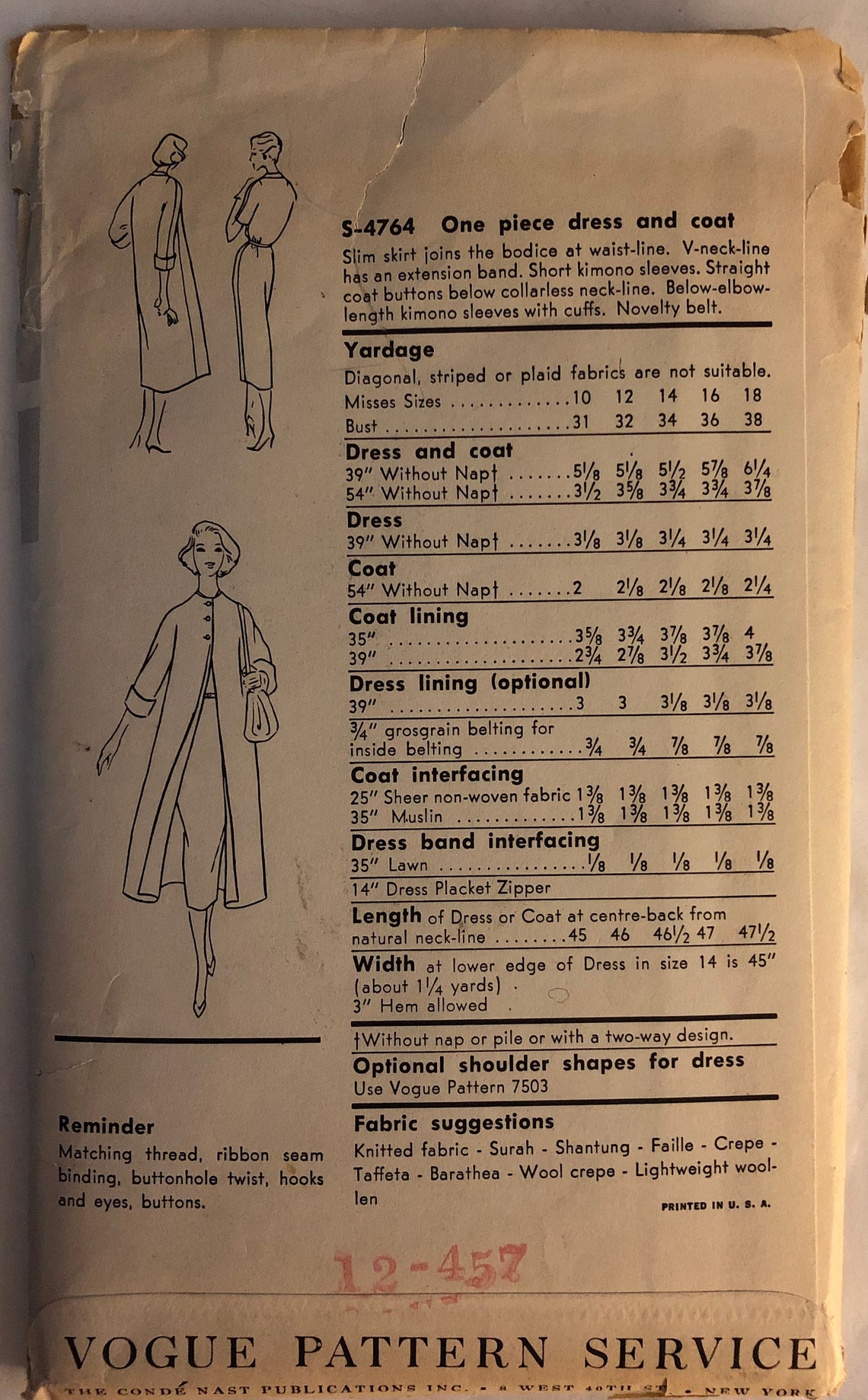 Rare VTG 4764 Vogue 1957. Vogue Special Design. One Piece | Etsy