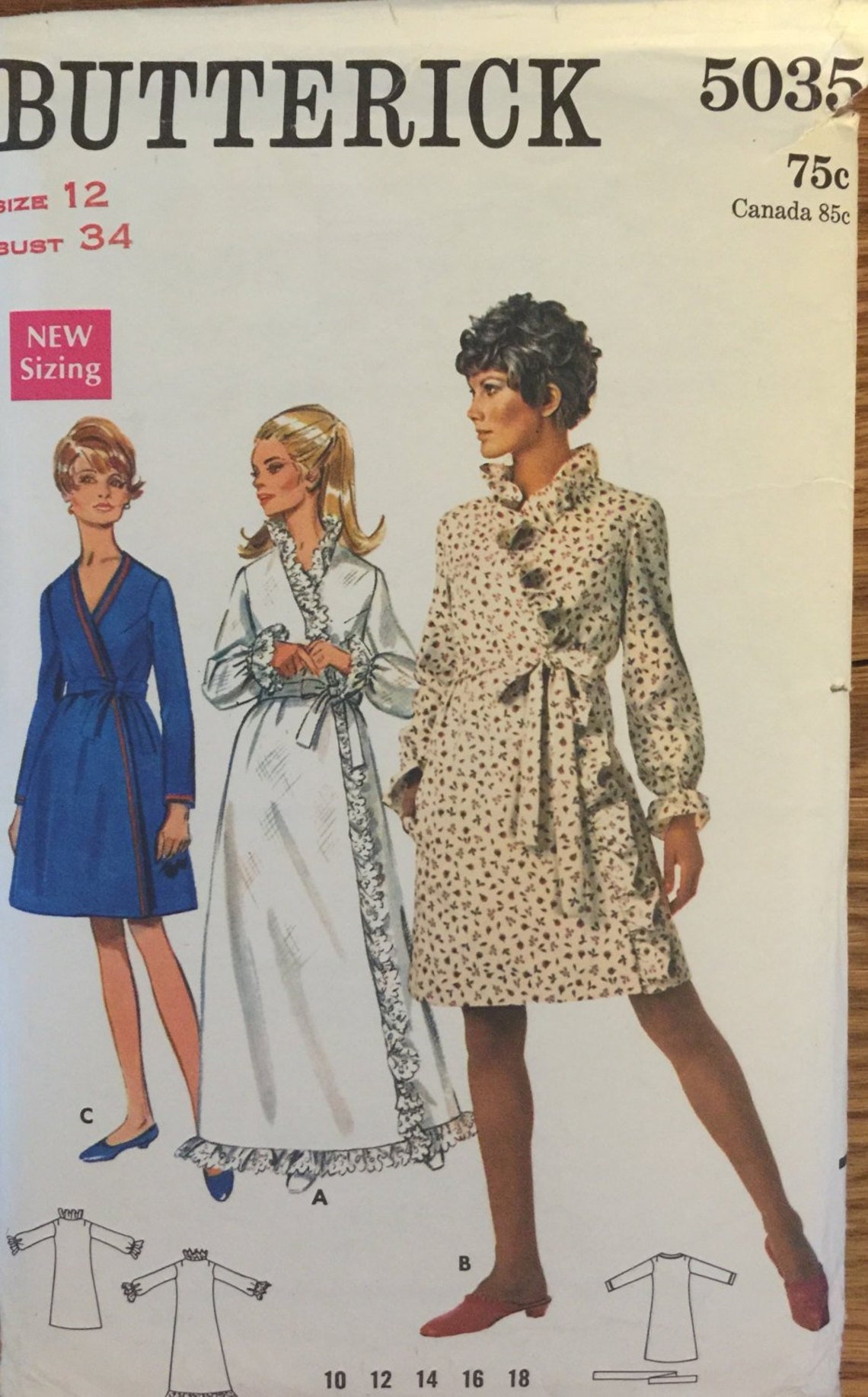 VTG 5035 Butterick 1969. Misses' Robe in 2 Lengths. Size - Etsy