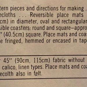 VTG 8364 Simplicity (1977). Tablecloths, Napkins, Reversible Placemats ...