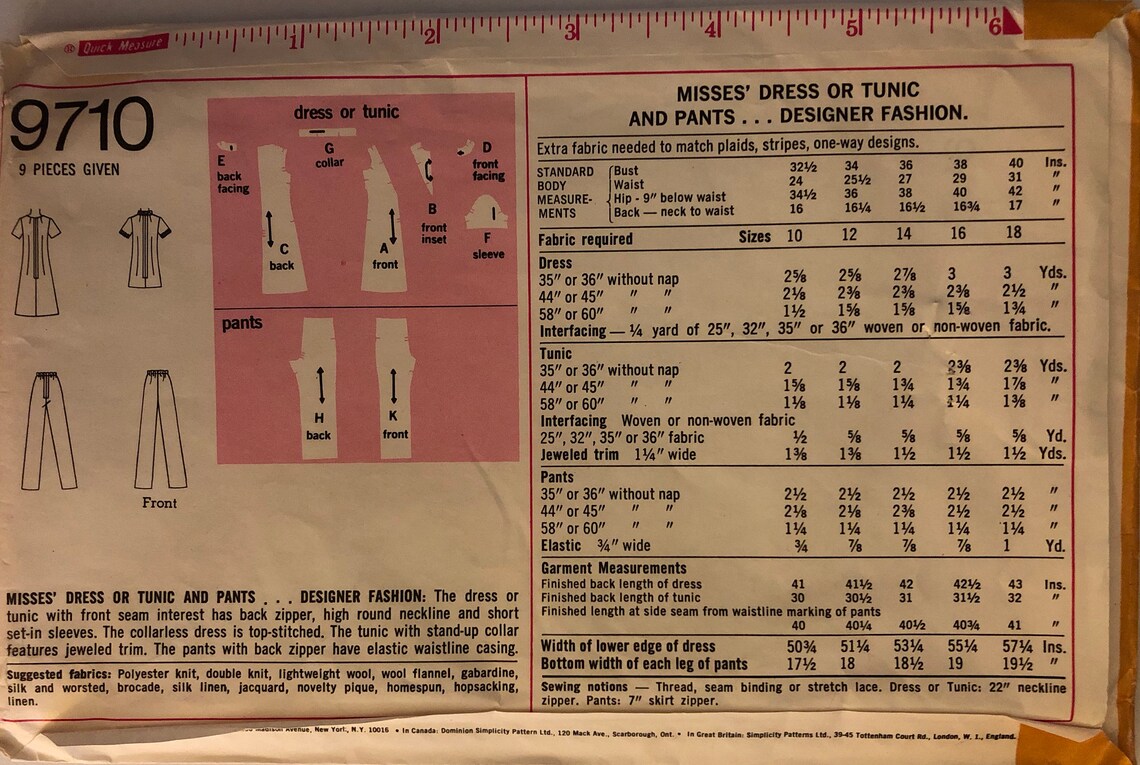 VTG 9710 Simplicity 1971. Designer Fashion. Misses' | Etsy