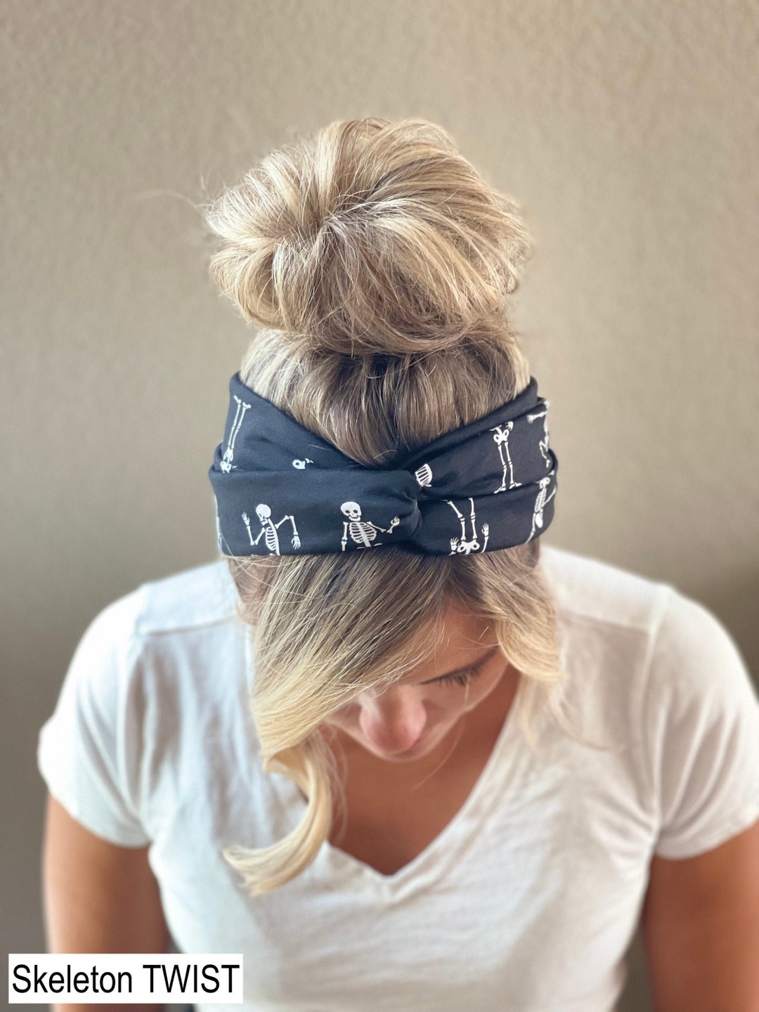 Halloween Skeletons Chunky Split Turban Knot Headband, Adult Soft and ...