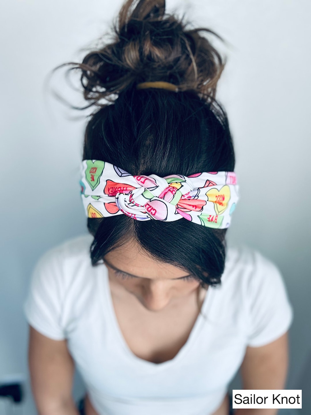 Conversation Hearts Sailor Knot Headband, Valentine's Day Adult Soft ...