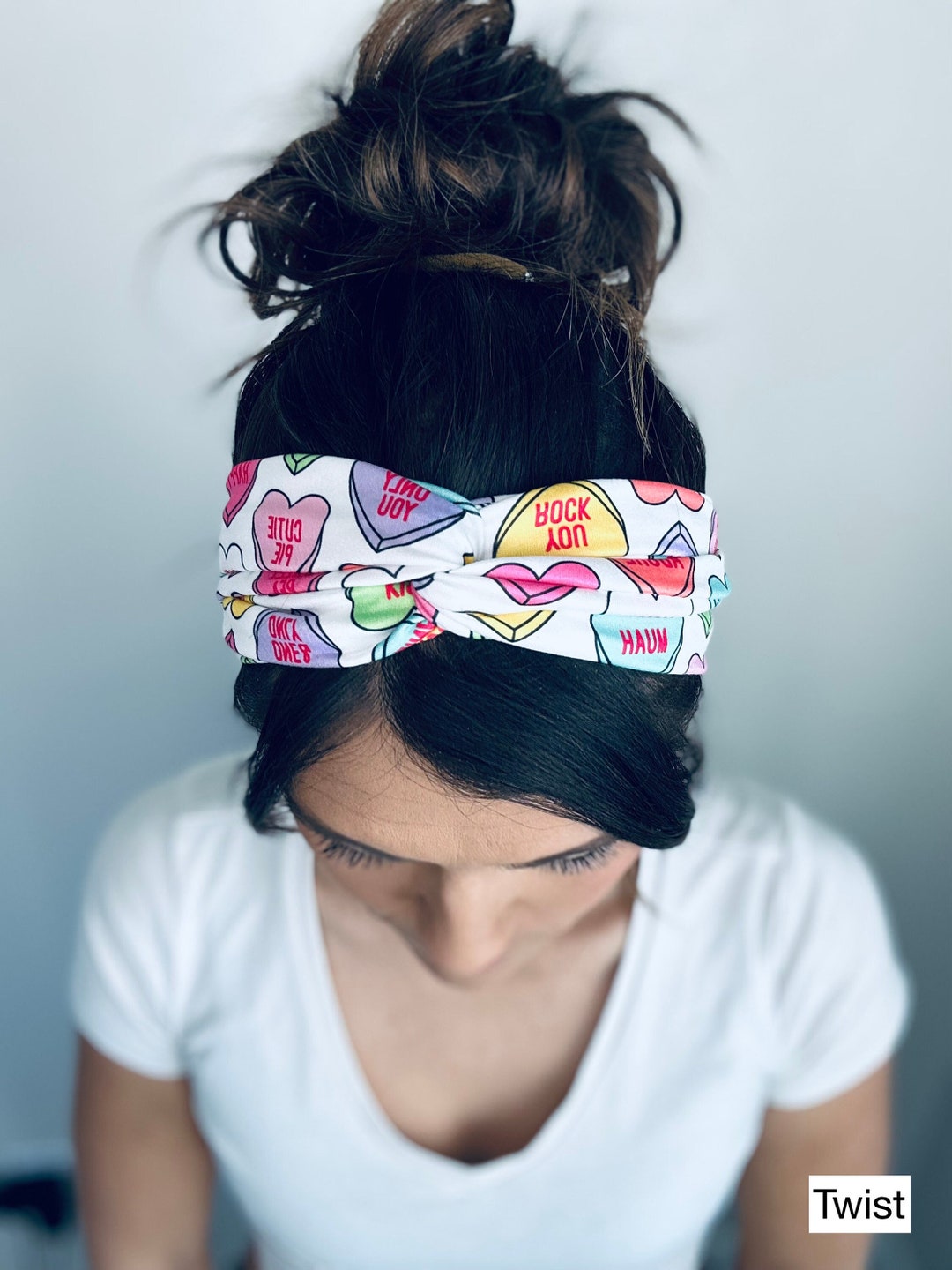 Conversation Hearts Sailor Knot Headband, Valentine's Day Adult Soft ...