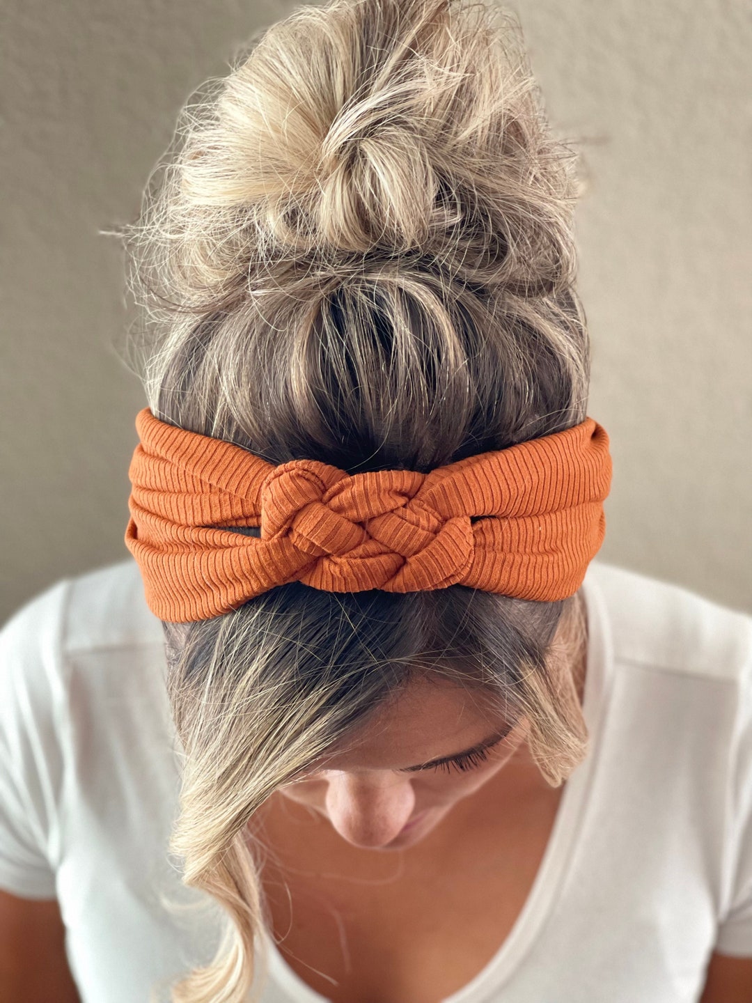 Burnt Orange Ribbed Sailor Knot Headband Adult Soft And Stretchy