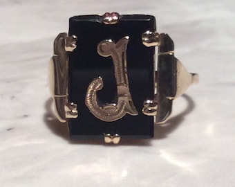 Onyx Initial Ring | Etsy