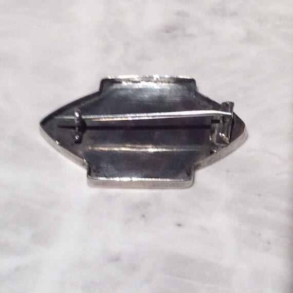 Antique Aesthetic Period Engraved Bird Silver Brooch - Gem