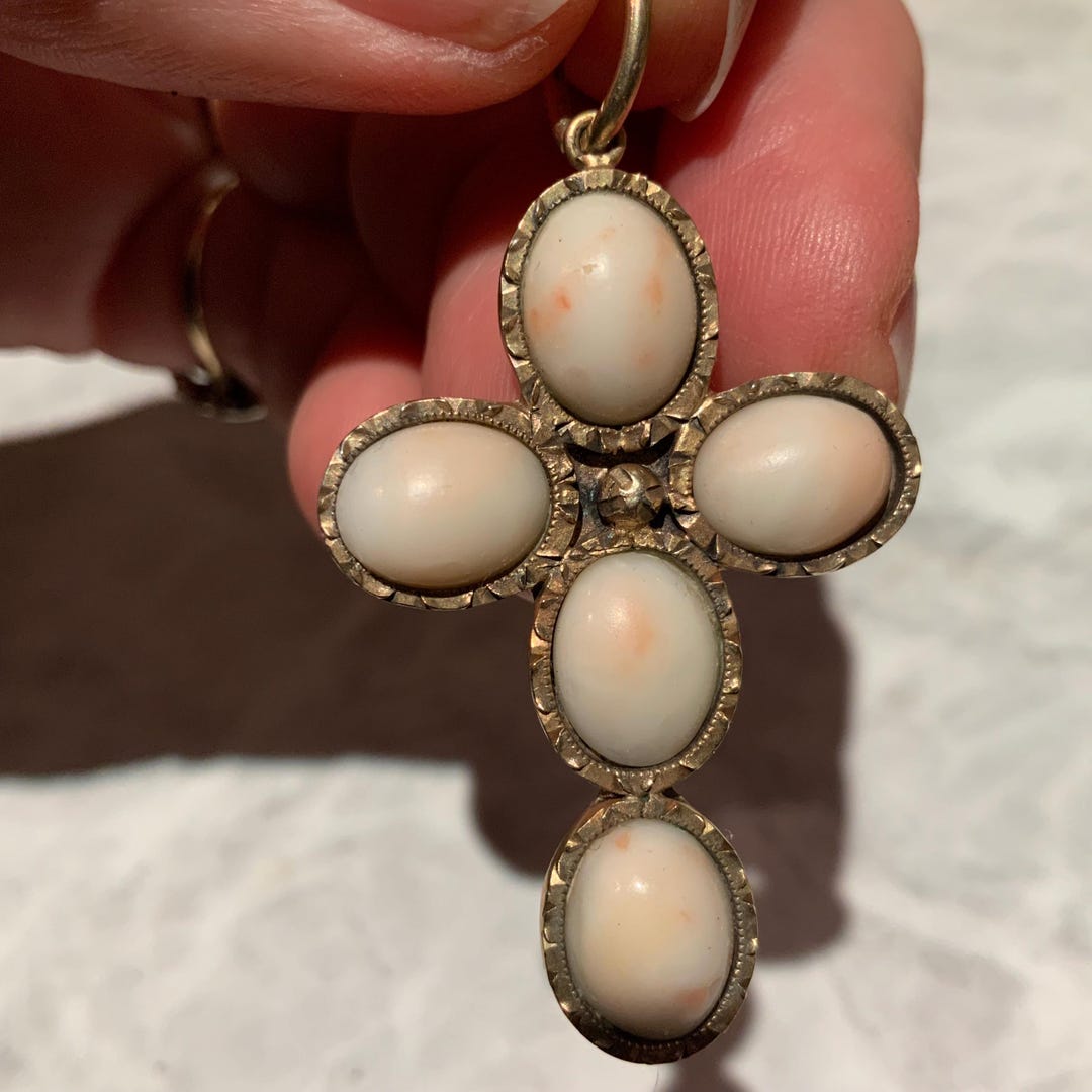 Antique Pale Pink Stone Cross - Etsy