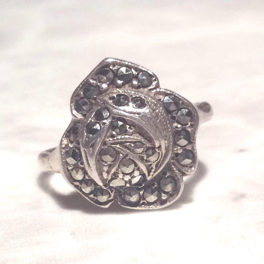 Antique Vintage Marcasite Rose Flower Silver Ring C.1950’s - Etsy
