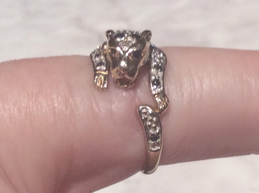 Antique Vintage Sapphire Diamond Leopard Gold Ring 9ct - Etsy