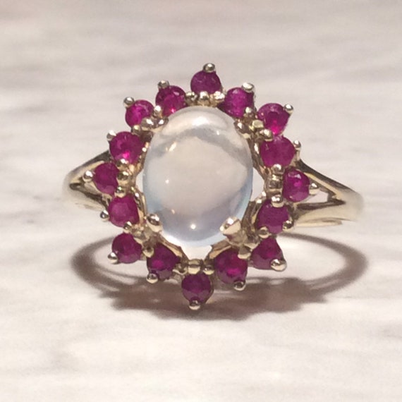 Antique Vintage Moonstone Ruby Gold Ring 9ct | Etsy
