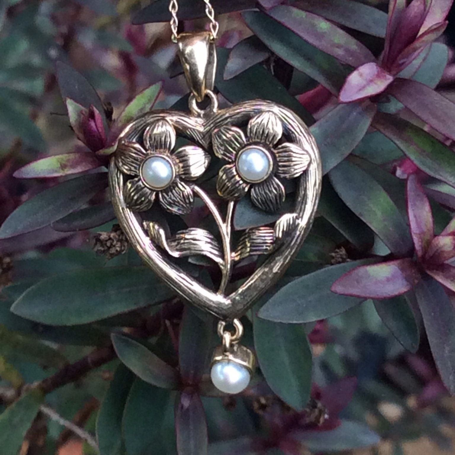 Antique Vintage Pearl Gold Flower Heart Pendant Necklace 9ct | Etsy