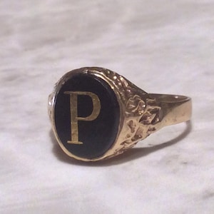 Antique Vintage Gold Initial P Onyx Gold Signet Ring - 9ct - Etsy
