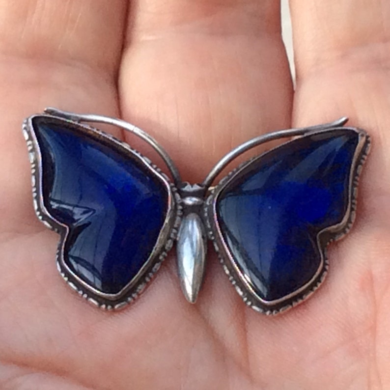 Antique Butterflywing Large Butterfly Sterling Silver Brooch - Etsy