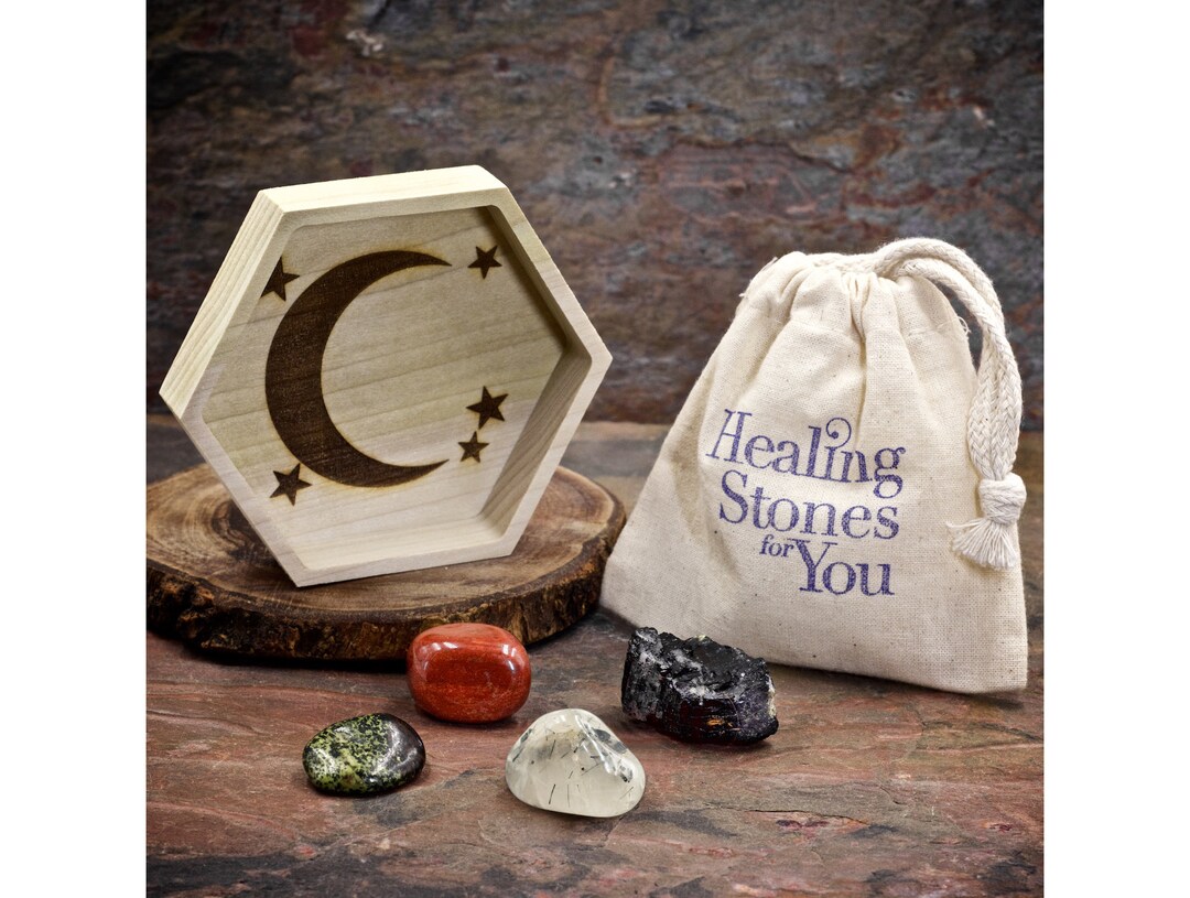 Protection Crystal Intention Set With Optional Wood Dish | Crystal Gift ...