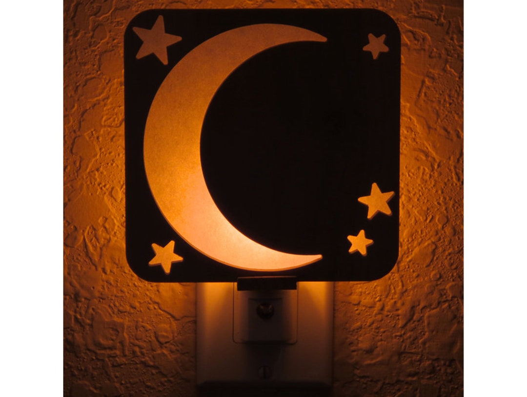 Crescent Moon & Star Wood Night Light - Handmade Decorative Night Light ...
