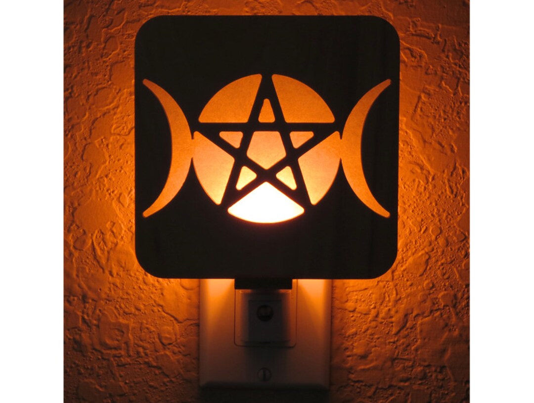 Wiccan Triple Moon Wood Night Light - Handmade Decorative Night Light ...