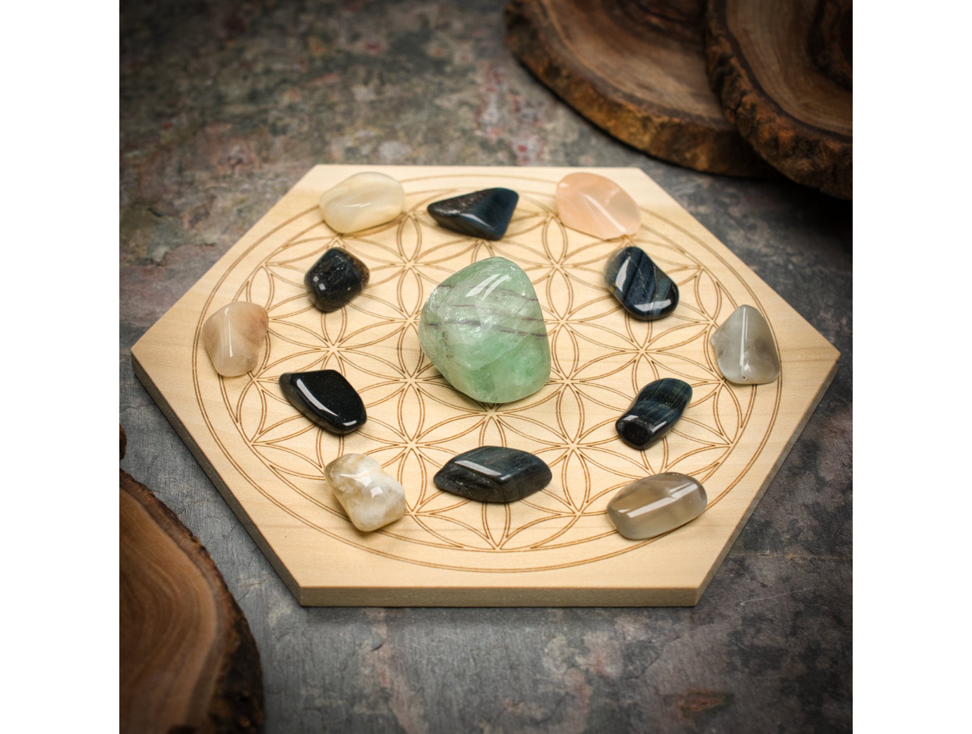 New Beginnings Mini Crystal Grid Set With Fluorite, Moonstone & Blue ...