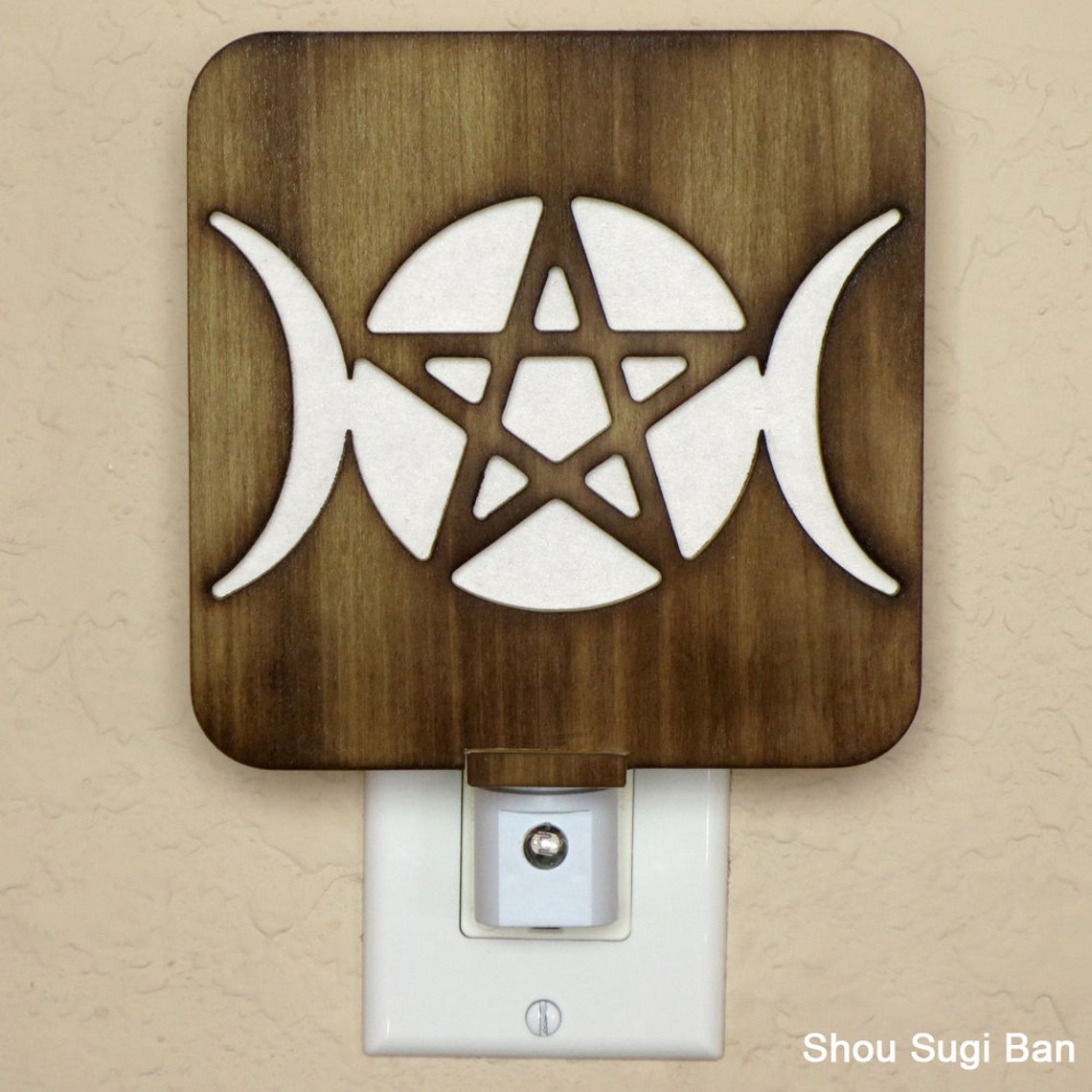 Wiccan Triple Moon Wood Night Light Handmade Decorative - Etsy