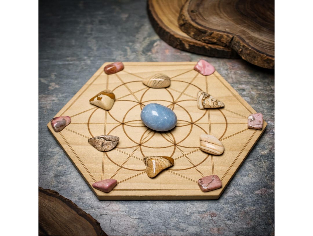Mini Peace and Harmony Crystal Grid Set With Angelite, Rhodonite and ...