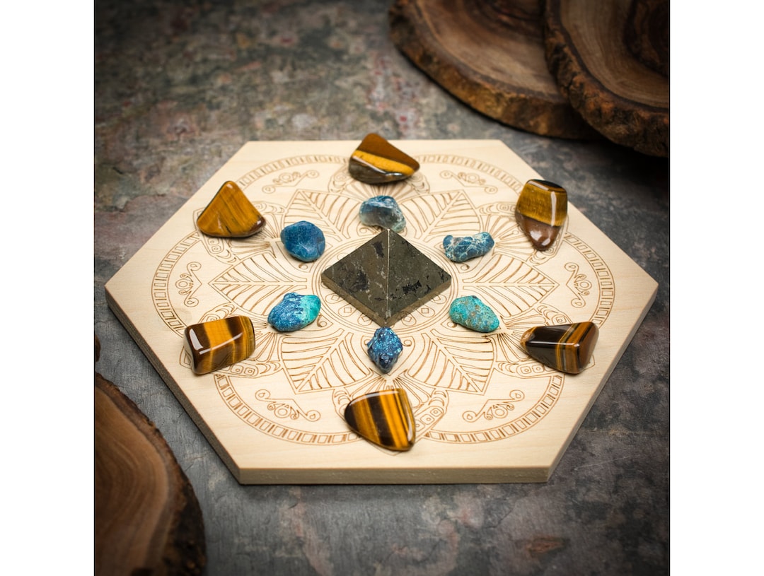 Confidence Boost Mini Crystal Grid Set With Pyrite, Chrysocolla, & Gold ...