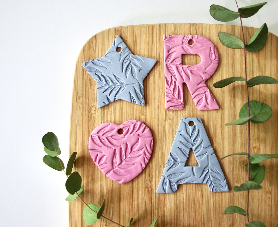 Leaf print coloured clay letter clay initial leaf print | Etsy