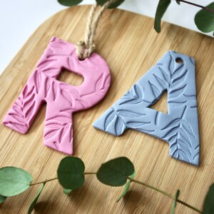 Leaf Print Coloured Clay Letter, Clay Initial, Leaf Print, Pink Letter ...