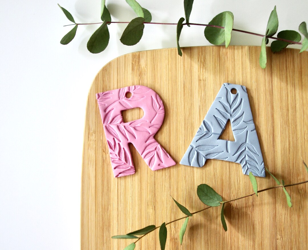 Leaf Print Coloured Clay Letter, Clay Initial, Leaf Print, Pink Letter ...