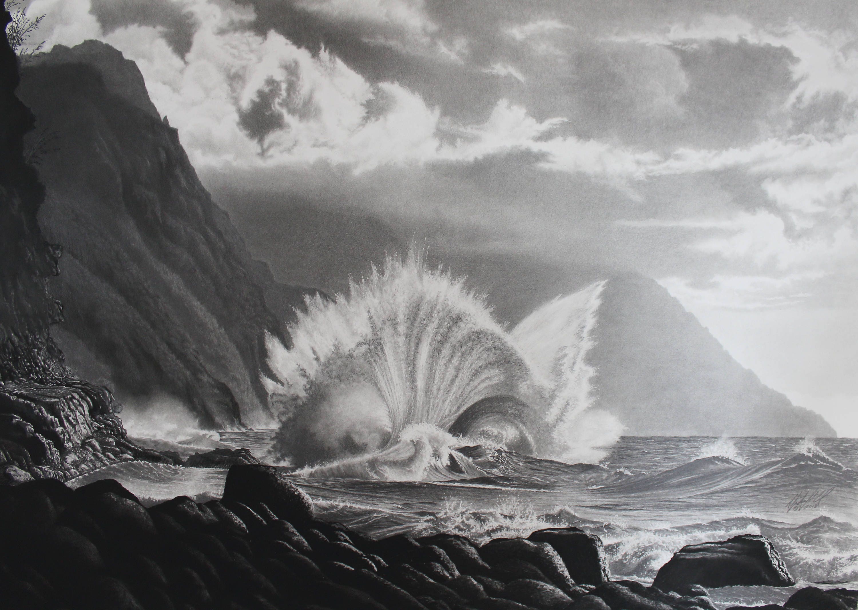 Ocean Waves Pencil Drawing
