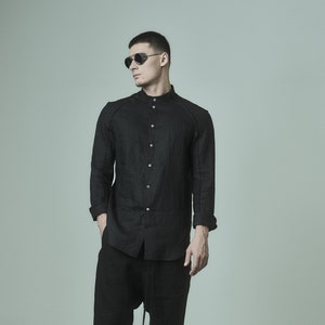 Facet Boiled Linen Black Shirt POWHA - Etsy
