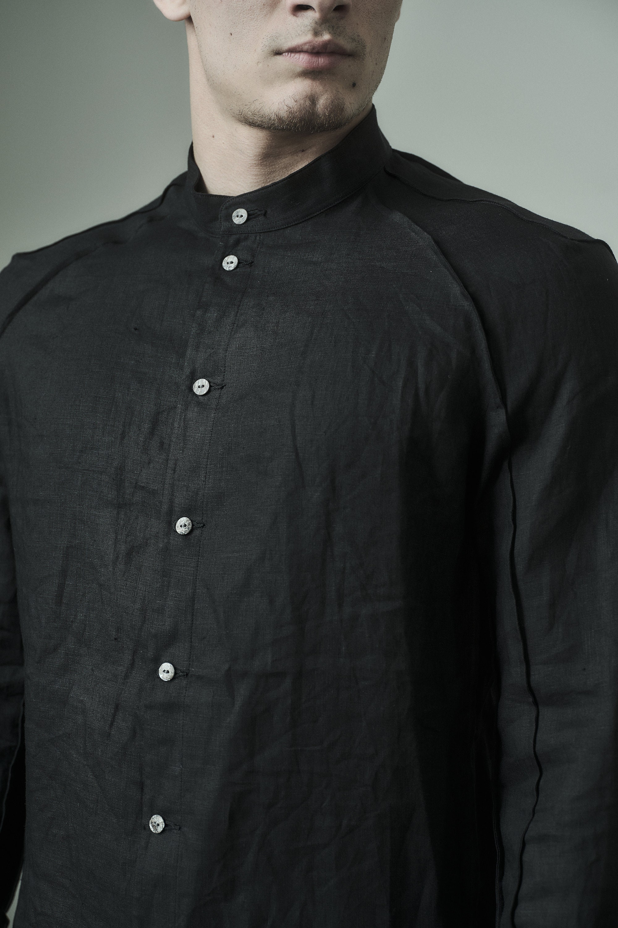 Facet Boiled Linen Black Shirt POWHA - Etsy