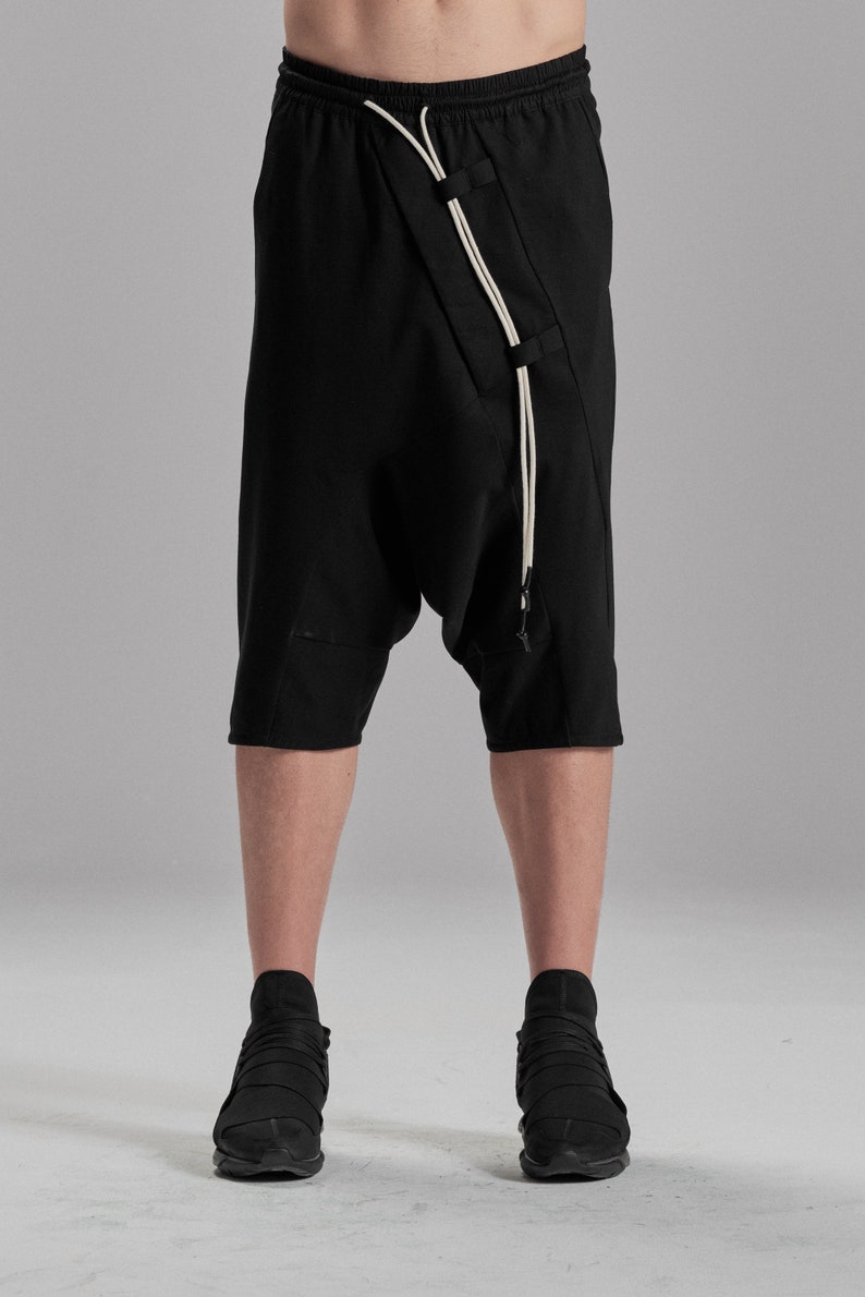 Black Cotton Track Shorts / Mens Drop Crotch Trousers / | Etsy