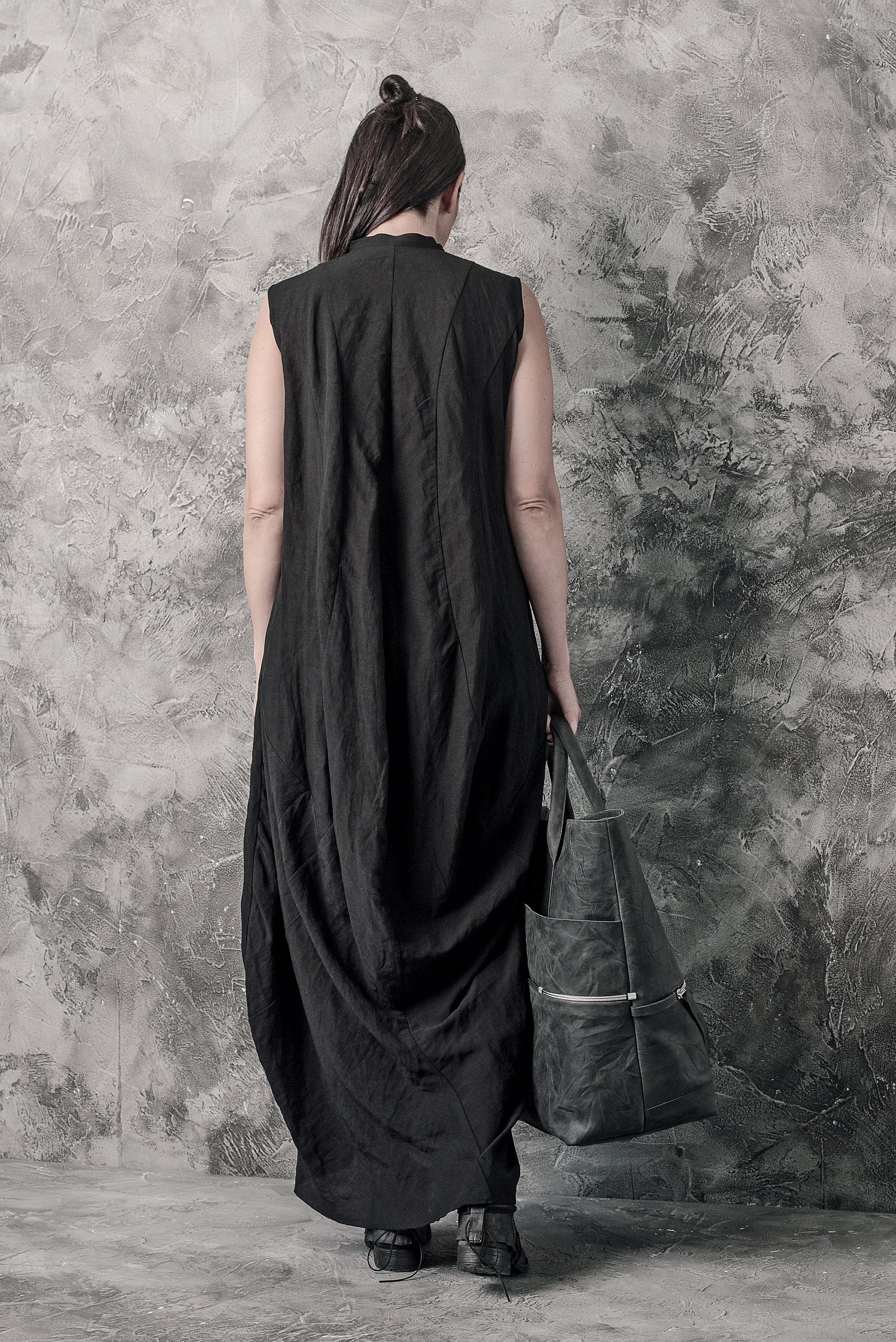 Deconstructed Dress Black Long Dress Drape Urban Dress Futuristic ...