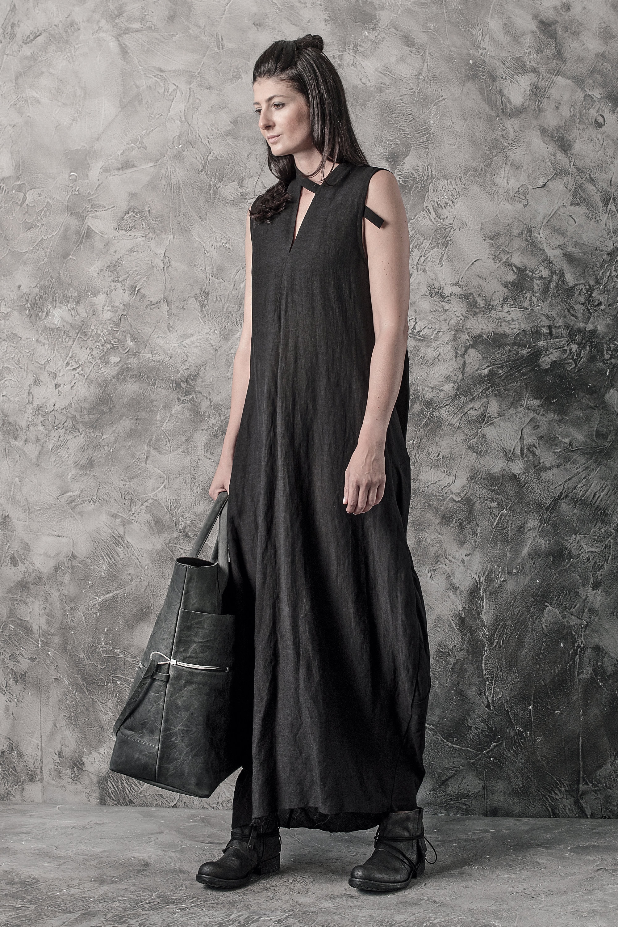 Deconstructed Dress Black Long Dress Drape Urban Dress Futuristic ...