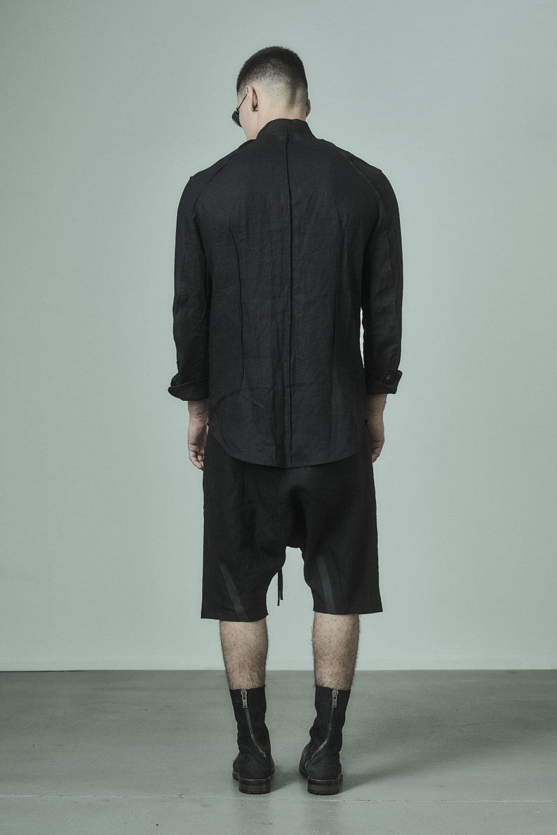 Facet Boiled Linen Black Shirt POWHA - Etsy