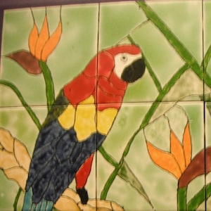 Parrots in Paradise Back Splash Mural Hand Painted Kiln Fired ...