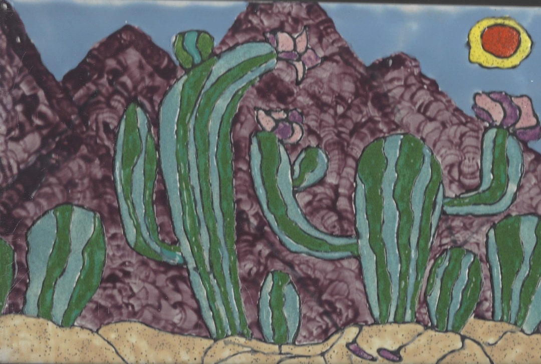 Magical Desert Cactus Hand Painted Kiln Fired Decorative Ceramic Wall ...