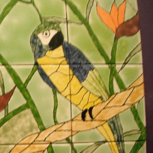 Parrots in Paradise Back Splash Mural Hand Painted Kiln Fired ...