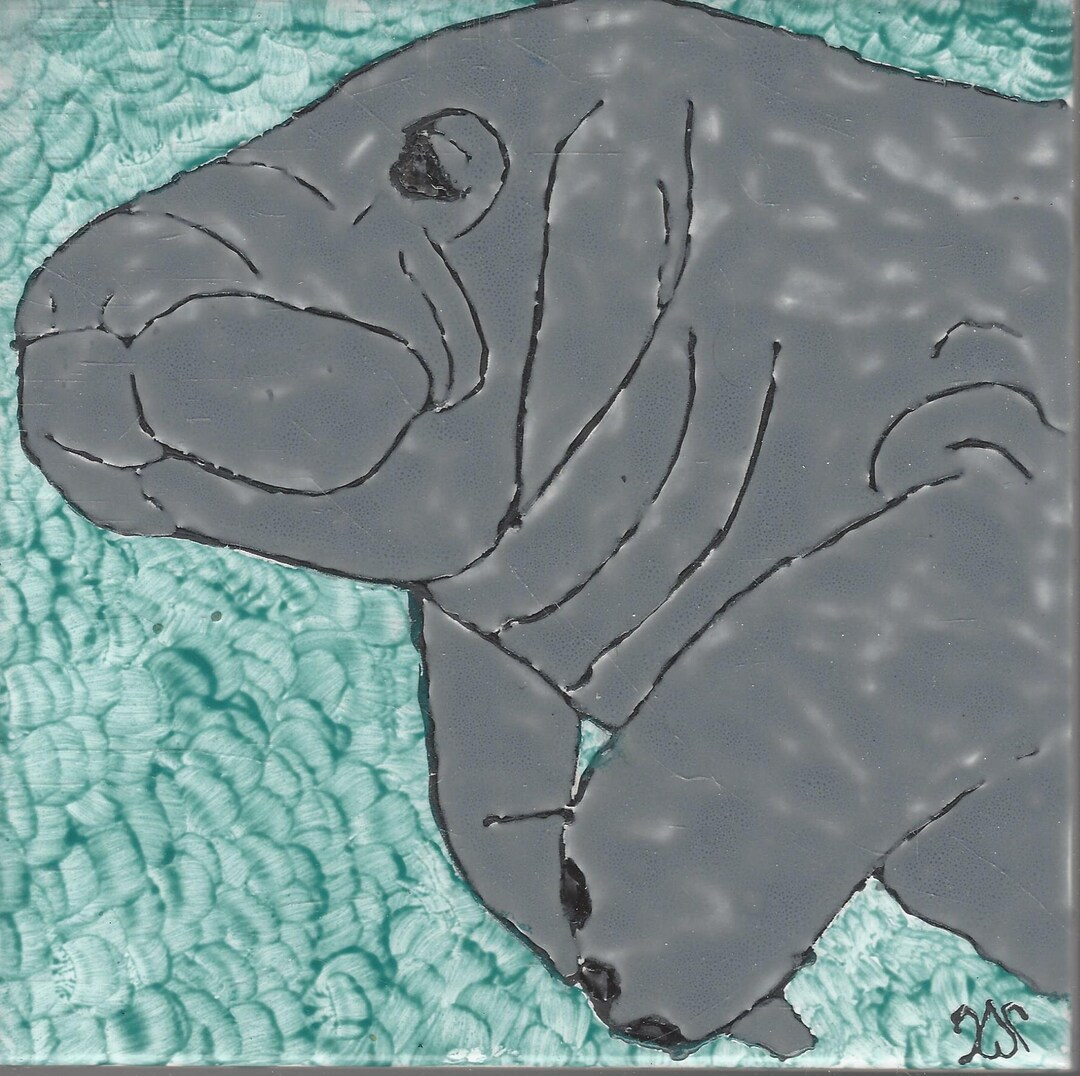 Manatee #22093 Hand Painted Kiln Fired Decorative Ceramic Wall Art Tile ...