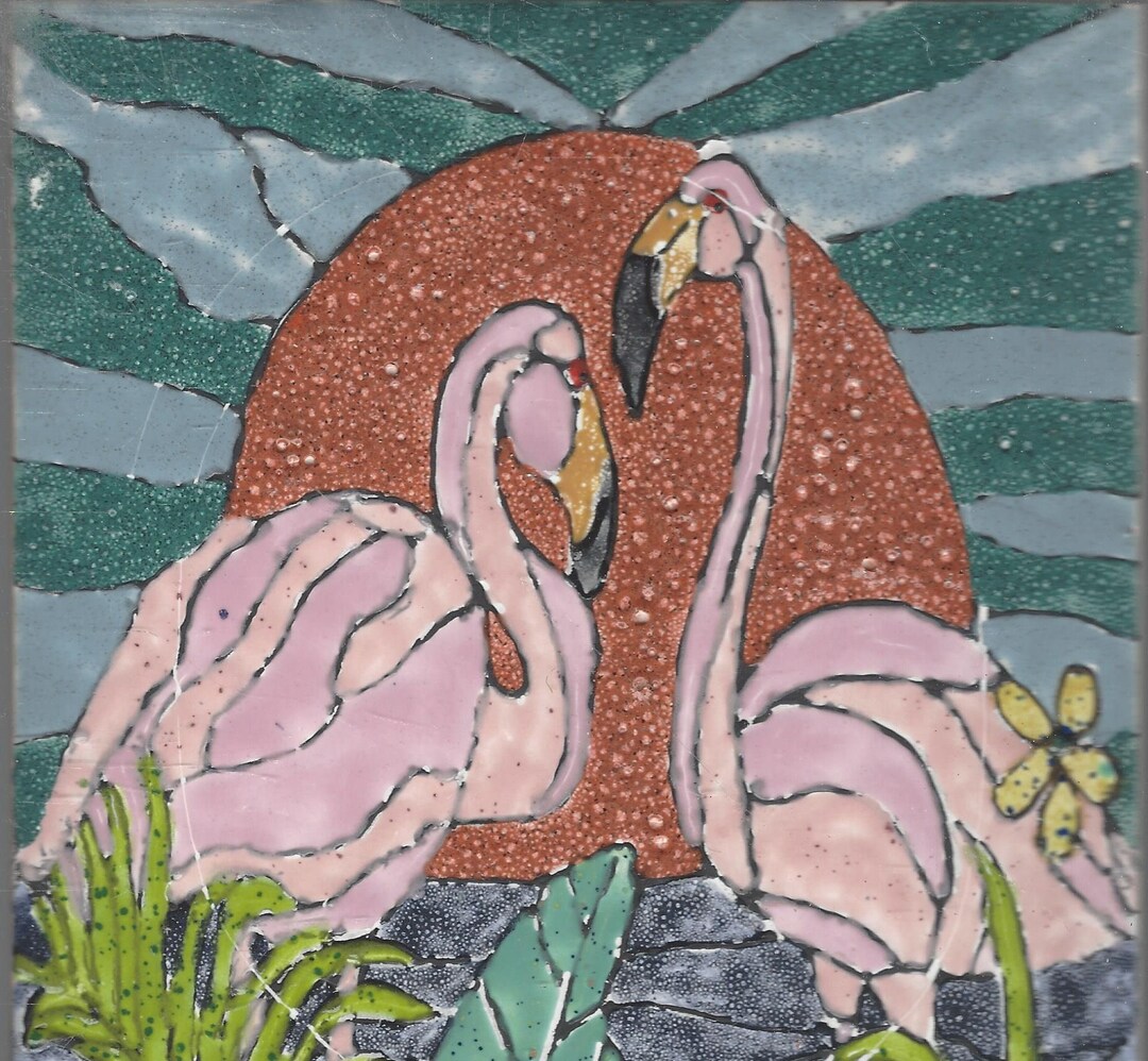 Flamingo Sunset 22100 Hand Painted Kiln Fired Decorative Ceramic Wall ...